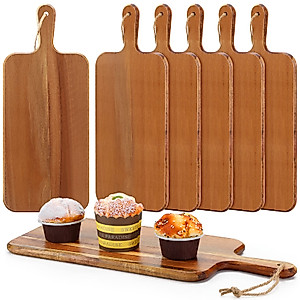 6 Pack Acacia Wood Cutting Board with Handle Wooden Kitchen Chopping Boards Large Wooden Charcuterie Boards Cheese Serving Board Wooden Cutting Board for Meat Cheese Bread Vegetables Fruit (17 x 7 In)