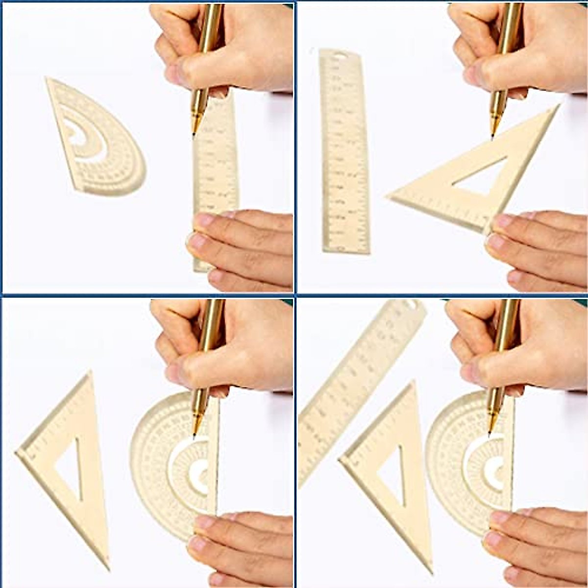 Utoolmart Brass Ruler Set, Triangle Ruler, 180 Degrees Protractor, 12cm / 4.7-inch Straight Ruler, Measuring Tool for Drafting Drawing Learning Math Geometry Ruler 1 Pcs