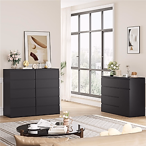 FOTOSOK Black Dresser, 5 Drawer Dresser Tall Black Dresser with Large Storage Space, Modern Storage Chest of Drawers, 23.6L x 17.6W x 39.1H Inch Storage Organizer Cabinet for Home, Black