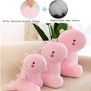 OUKEYI 11.8 inch Cute Dinosaur Plush Toys, Plush Stuffed Animal Dino Hugging Pillow Soft 3D Pom Plush Toy, Birthday Gifts for Kids Girls Boys (pink)