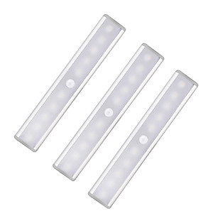 LEPOTEC 10 LED Under Cabinet Lights, Under Cabinet Light,Closet Lights Motion Sensor Light,USB Rechargeable Stick-on Stairs Step Light Bar, LED Night Light Magnetic Closet Lighting, (3 Pack)