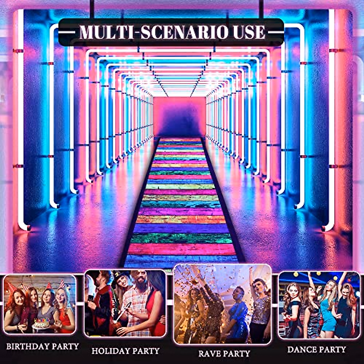 SEBKQ Neon Dance Floor Runner Rugs, UV Black Light Reaction Non-Slip Carpet, Glow in The Dark Party Supplies for Birthday, Wedding, Raves(118in×23in×0.39in)