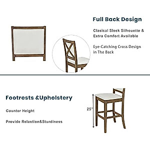 HAUSHECK 4 Counter Height Kitchen Room Irregular Round Table, High-Back Chairs, Rubber Wood Legs, Comfortable Cushioned, 5 Piece Dining Set for Small Places, Brown