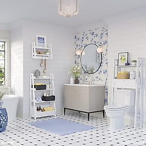 RiverRidge Amery Wall Shelf Over-The-Toilet Storage - 3-Tier Wall Mounted Shelf with Open Shelves and Drop-Down Compartment - White Bathroom Organizer for Toiletries, Linens, and Décor