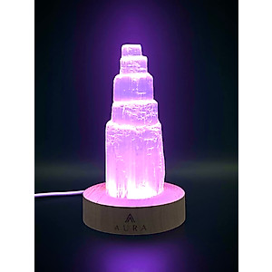 Aura Lifestyle LED Wood Light Display Base for Selenite Tower ,Crystal Glass Art, Colorful Light Crystal Display Base Stand with Remote Control
