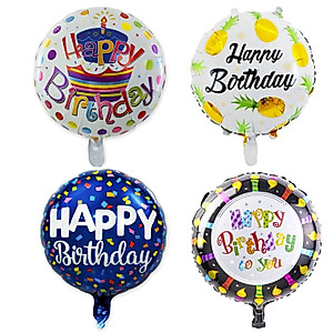 Happy Birthday Aluminum Foil Balloons (50-Pieces) Helium Floating Mylar Balloon Party Decoration Supplies - 18 Inches Round Inflatable Balloons