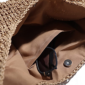 JBRUN Women Straw Shoulder Bag Handmade Woven Handbag Summer Beach Tote Straw Leather Handle Large Bucket Bag (E-Brown)