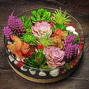 Housenior 24 Mini Artificial Succulent Plants Unpotted : Fake Succulents Picks Realistic Plastic Cactus Stems for Terrarium Bulk Small Faux Assorted Arrangements Flocked Greenery