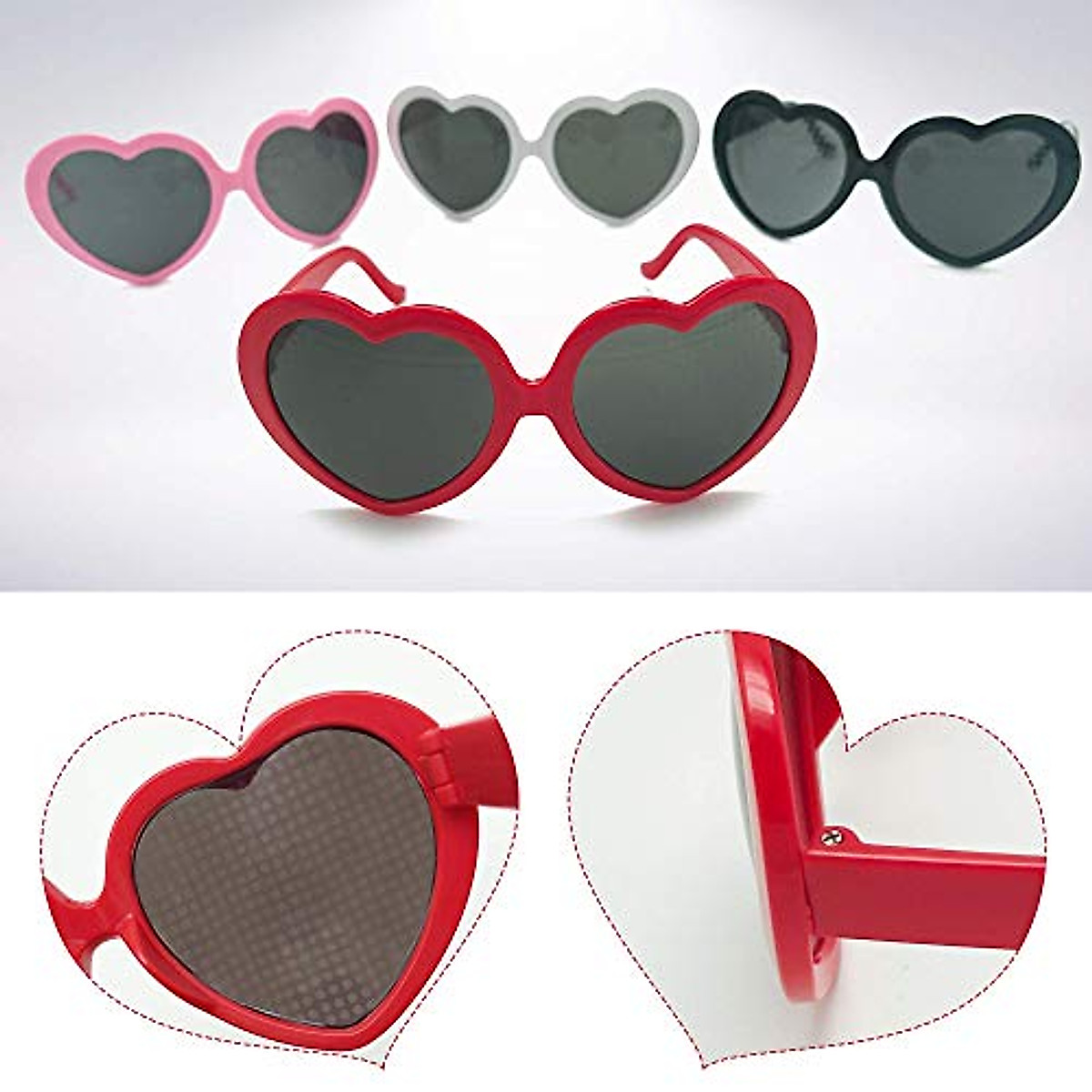 4pcs Heart Effect Diffraction Glasses That Turn Lights into Hearts,Heart Glasses Effects for Parties 3D Light Effect Glasses for Girls Women Halloween Special Glasses
