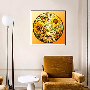 Stalente Diamond Painting Kits for Adults, 5D DIY Diamond Art Kits for Beginners Round Full Drill Diamond Painting for Home Wall Decoration Gift 12×12inch, Sunflower Butterfly