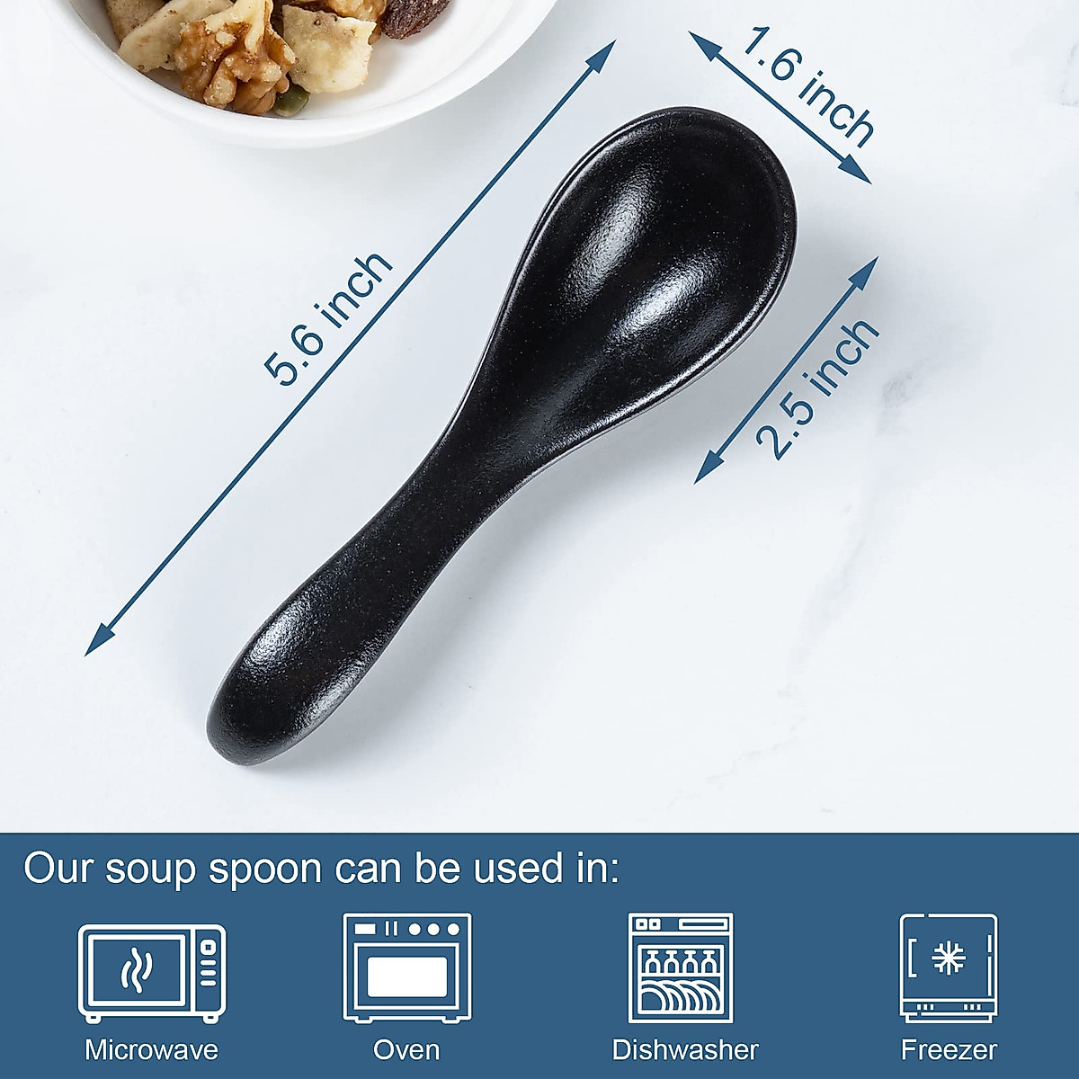 HOKELER Ceramic Asian Soup Spoons 5.6 inch Chinese Japanese Porcelain Soup Spoon for Ramen Pho Miso Wonton, Set of 4 (4 Colors)