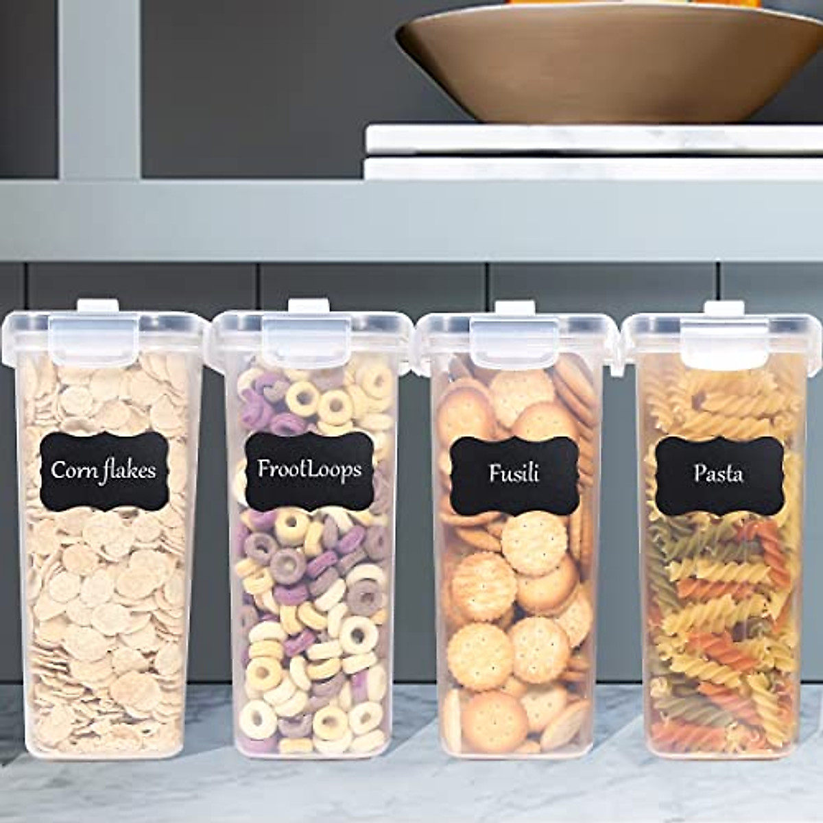 Airtight Food Storage Containers with Lids,BPA Free Plastic Cereal Containers Storage 4 Pack 135.2 fl oz,Kitchen and Pantry Organization storage for Dry Food,Cereal,Flour,Sugar,Include 24 Labels