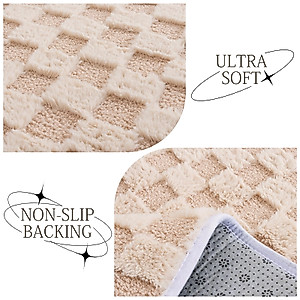Aimuan Checkered Print Area Rug Cute Checkerboard Rugs Soft Shaggy Carpets Back Non-Slip Mat for Kids Bedroom Living Room Nursery Home Decor (Beige,3x5 Feet)