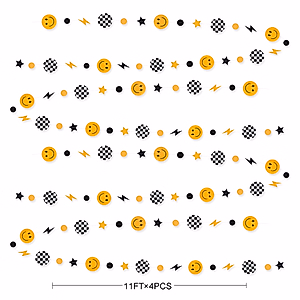 One Happy Dude 1st Birthday Decorations Black Yellow Smile Face Lightning Star Checkered Circle Dot Smiley Face Garland Streamer for Baby Shower First Birthday Wedding Hippie Party Decoration Supplies