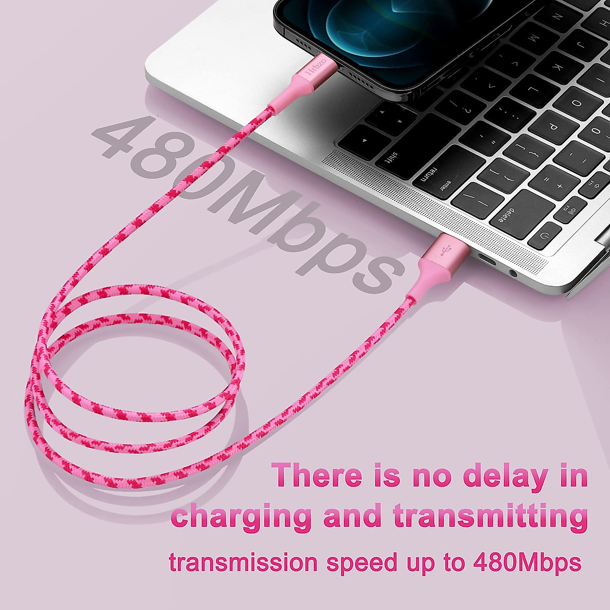 Hrbzo 3FT Nylon Braided Cable [1-Pack] [MFi Certified] Compatible with iPhone Charger Compatible iPhone 14/13/12/11/Xs/XR/8/SE/iPad More