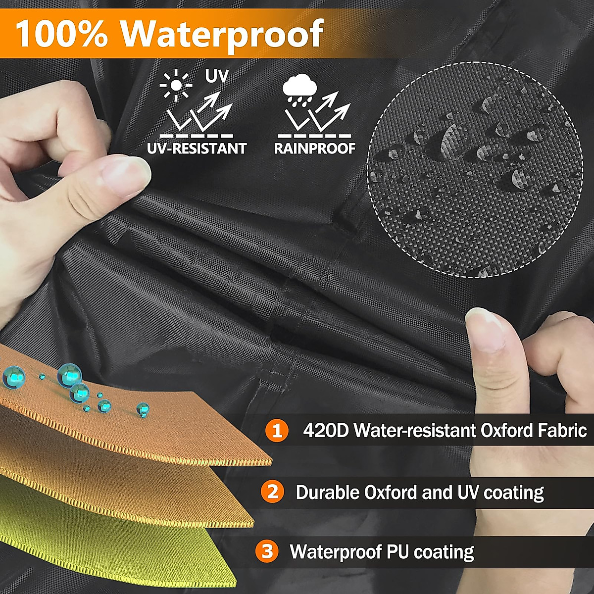 STARTWO Patio Furniture Covers, Waterproof Heavy Duty 500D Outdoor Sectional Sofa Cover, 126x64x28in, Patio Cover for Outdoor Furniture with Windproof Buckles, Patio Table and Chair Set Cover, Black