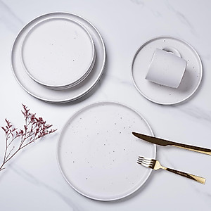 MTLWTL Dinnerware Sets, Dish Set for 4, 16 pieces Ceramic Plates and Bowls Set with Mugs, Microwave, Oven & Dishwasher Safe, White Speckled