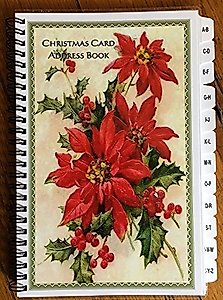 Christmas Card Address Book Spiral with A-Z Tabs Frame Poinsettia Personalized Gift