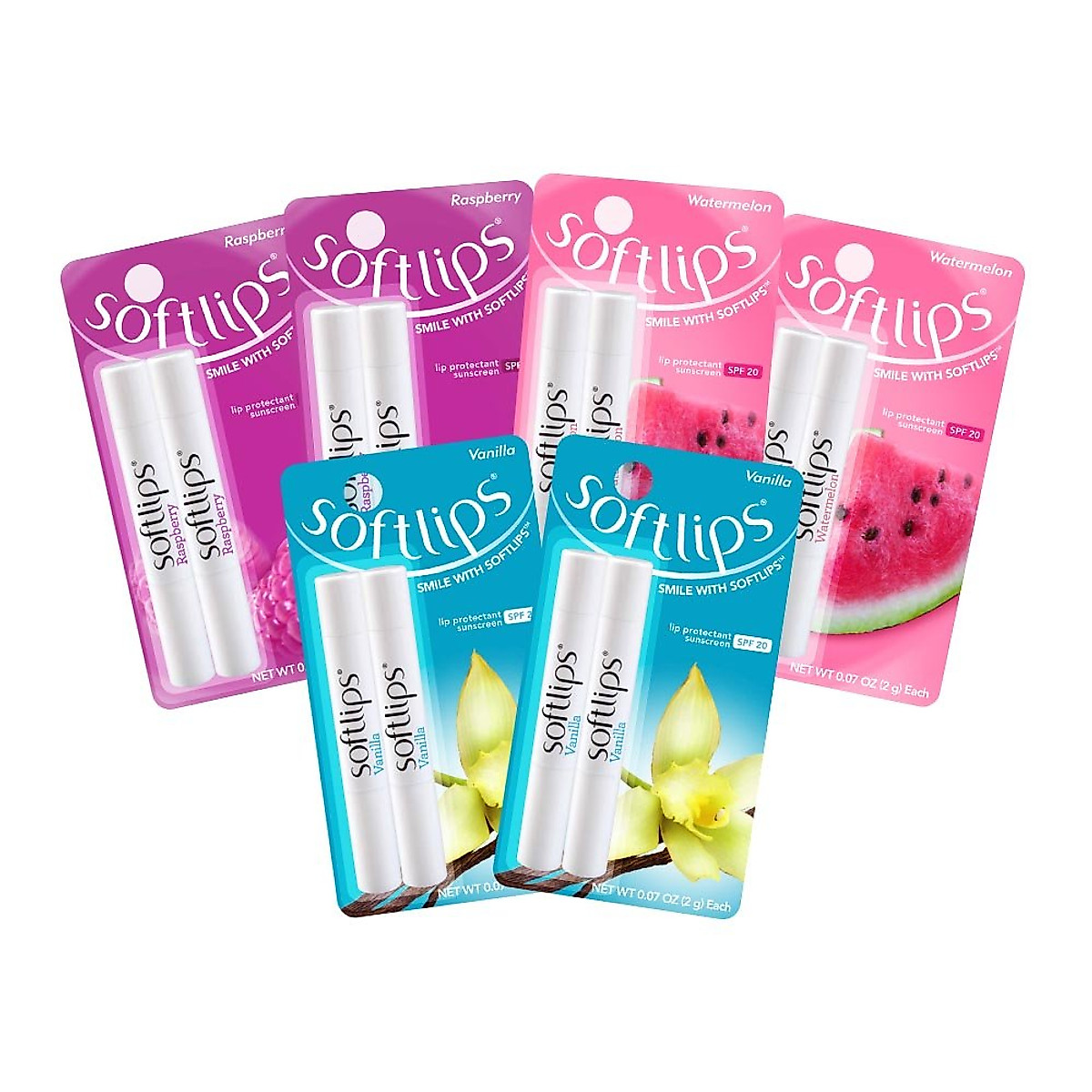 Softlips Protectant/Sunscreen SPF 20 Assorted Fun Flavors Lip Balm,2 Count (Pack of 6)