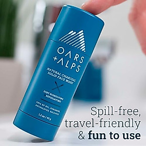 Oars + Alps Face Wash with Activated Charcoal, Valentines Gifts for Him, Dermatologist Tested Exfoliating Facial Cleanser, Travel Size, 1.2 Oz