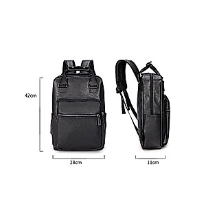 TARVIT Backpacks Men's Backpack PU Leather Bag Large Laptop Backpack Men's Casual School Bag for Teen Boys Brown Black (Color : Auburn)