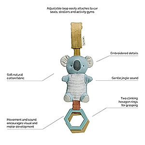 Itzy Ritzy Jingle Travel Toy for Stroller, Car Seat or Activity Gym - Baby Hanging Toy Features Jingle Sound, Clinking Rings & Adjustable Attachment Loop (Koala)