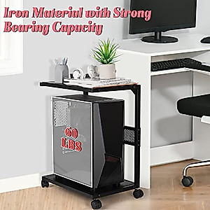Liitrton PC Stand Iron Computer Tower Stand 2-Tier CPU Stand with Locking Caster Wheels for Office Home Fits Most PC (Iron-Black)