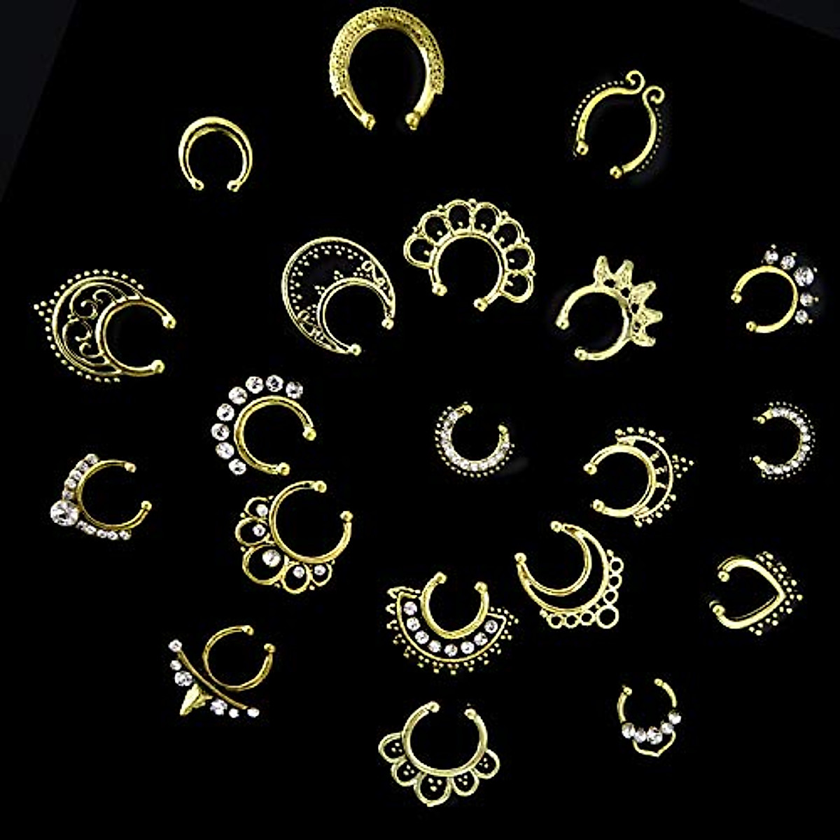 Honbay 20pcs Fake Septum Clicker Nose Ring Rhinestone Non Piercing Hanger Clip Body Jewelry (Bronze)