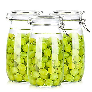 Kingrol 3 Pack 50 oz Clear Glass Jars with Airtight Seal Lids, Wide Mouth Food Storage Canisters for Kitchen Pantry Countertop Organization