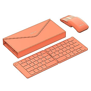 DELUX Wireless Keyboard Mouse Combo with Protective Case: Foldable Bluetooth Keyboard, 2-in-1 Sliding Mouse with Remote Clicker and Laser Pointer