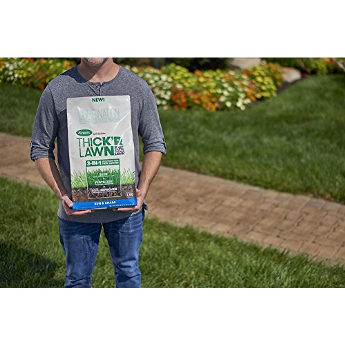 Scotts Turf Builder THICK'R LAWN Grass Seed, Fertilizer, and Soil Improver for Sun & Shade, 1,200 sq. ft., 12 lbs.
