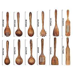 Wooden Spoons for Cooking,12 Pack Wooden Utensils for Cooking Wooden Kitchen Utensils Set Wooden Cooking Utensils Natural Teak Wooden Spatulas for Cooking