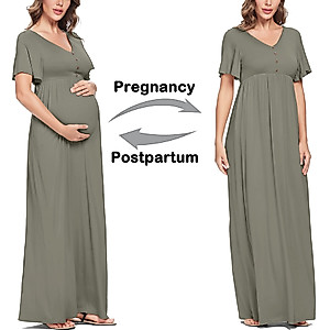 Peauty Boho Maternity Dress Maternity Dresses for Baby Shower Summer Summer Maternity Dress Casual Maternity Dress Summer Maternity Dress for Baby Shower Summer (Green Grey L)