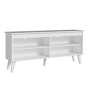 Madesa Compact TV Stand Cabinet with 4 Shelves and Cable Management for 50, 55 Inch TV Media Storage Unit Living Room and Bedroom Modern Wooden Television Media Console - White