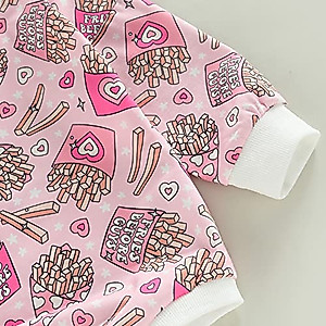 OikMombiu Newborn Baby Girl Boy Valentines Day Outfit Fries Before Guys Bubble Romper Crewneck Sweatshirt Onesie Cute Clothes(Full French Fries Pink, 0-3 Months)