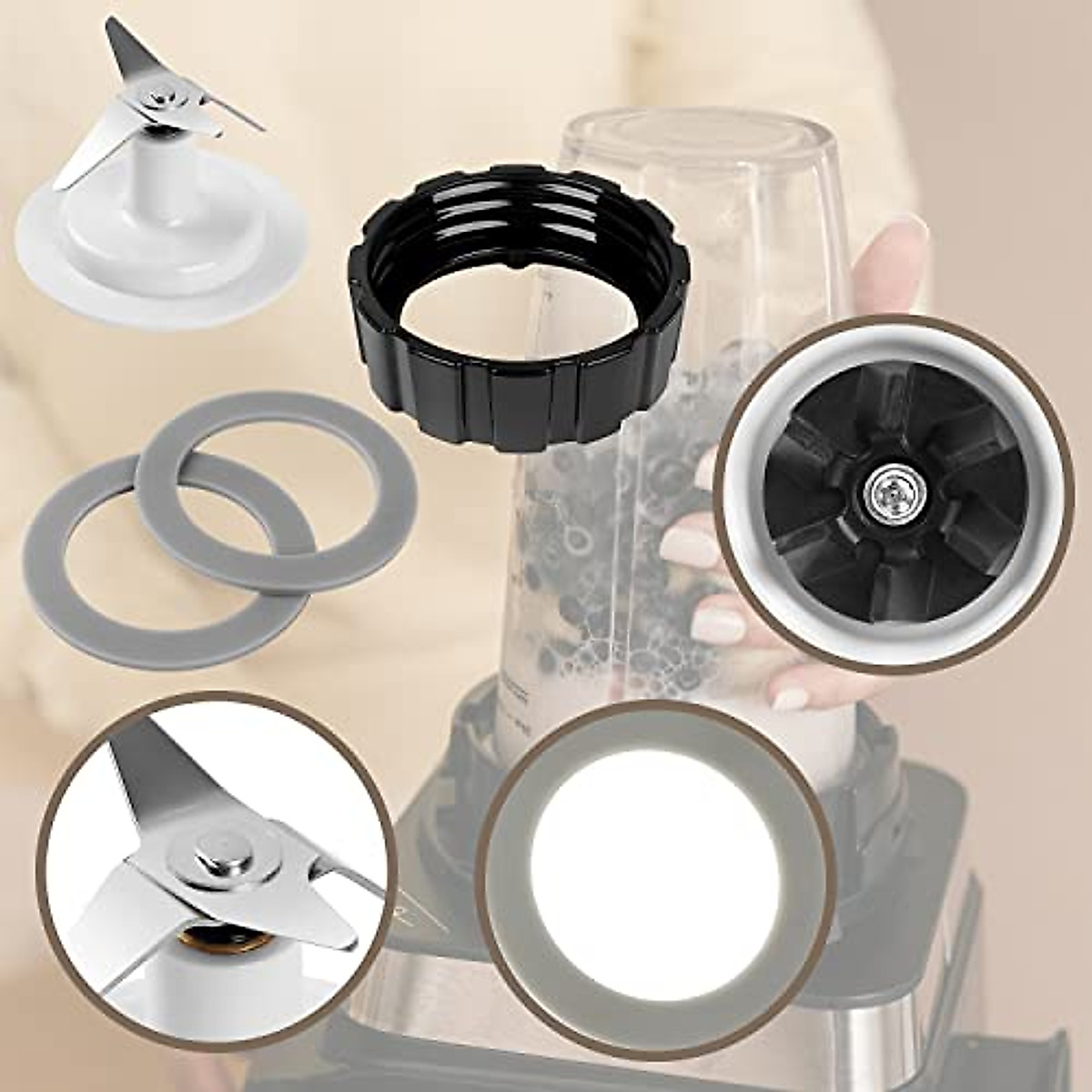 Replacement Parts For Hamilton Beach Blender Blades with Blade Gasket Blender Base Bottom Cap and 2 Rubber O Ring Sealing Ring Gasket