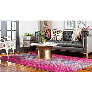Unique Loom Vita Collection Saturated Over-Dyed Traditional Gradient Area Rug, 4 ft x 6 ft, Fuchsia/Light Blue