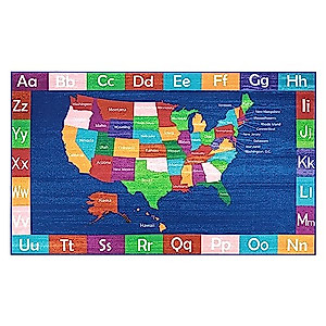 LIVEBOX USA Map ABC Baby Play Mat for Kids Room, 3x5 Ft Alphabet Washable Classroom Rug, Kids Playroom Rug for Educational, Non-Slip Baby Crawling Mat for Nursery Room, Toddlers Room