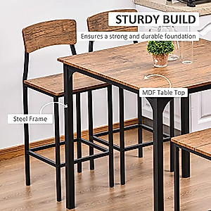 HOMCOM 5 PC Modern Counter Height Bar Table Set Compact Kitchen Table 4 Chairs Set with Footrest, Metal Legs, Wood