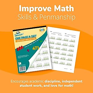 Channie's One Page A Day Math Workbook, Triple Digit Math Practice Worksheets, 50 Pages Front and Back, 25 Sheets, Grades 2nd and 3rd, Addition and Subtraction workbook , Size 8.5” x 11”
