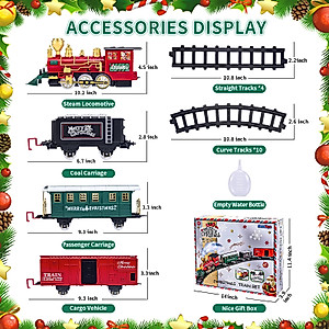 Kids Train Set, Christmas Train Set for Under The Trees, Electric Train Toys for Boys Girls with Steam Locomotive, Passenger Cars, Cargo Cars, Sounds & Lights, for 3 4 5 6 7 8+ Years O