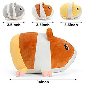 14inch Guinea Pig Stuffed Animals, Mama Hamster Plushie Pillow with 3 Cute Babies Guinea Pig Mouse Plush Toys, Birthday Christmas Surprise Gifts for Kids Girls Boys