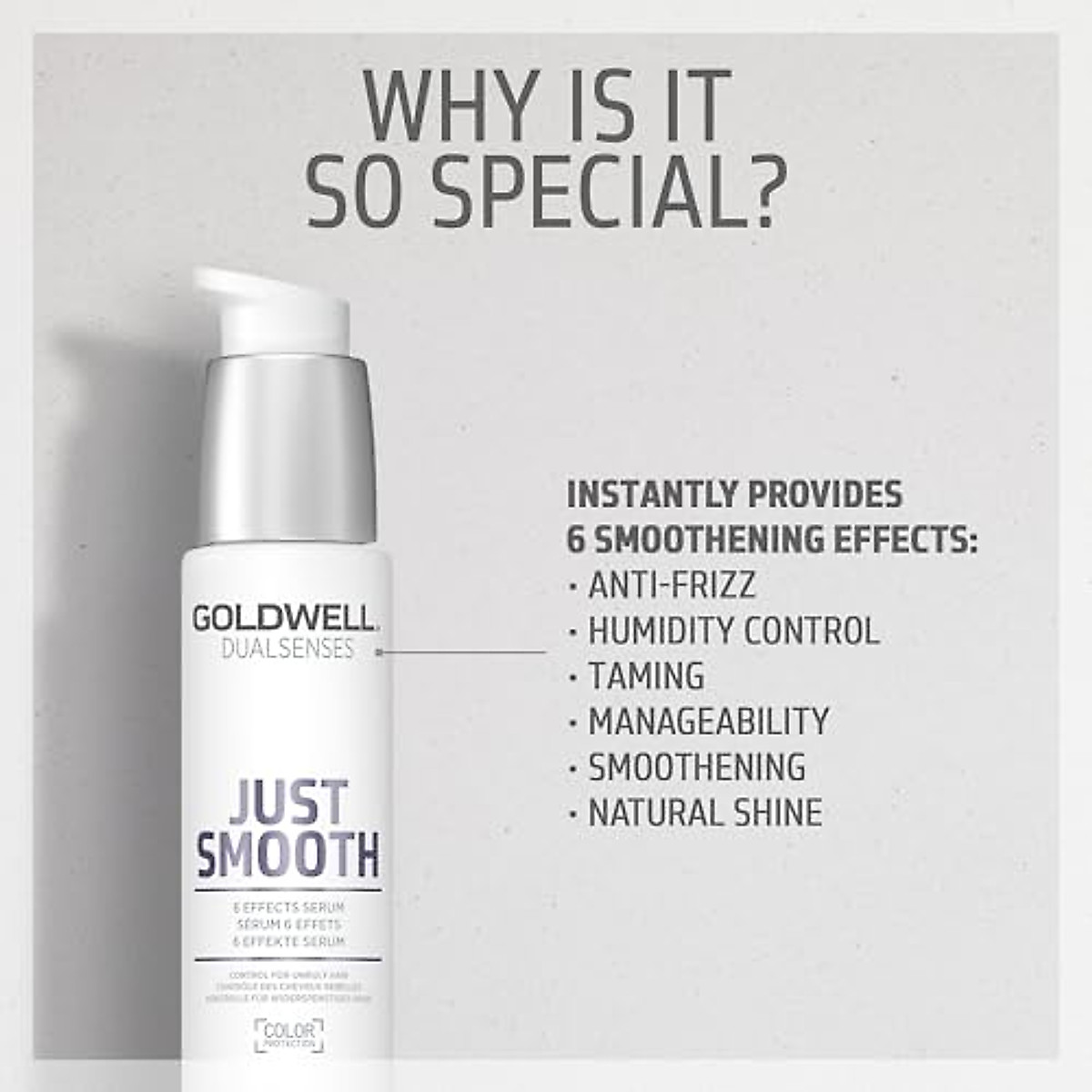 Goldwell Dualsenses Just Smooth Taming Anti-Frizz & Humidity Control 6 Effects Serum, Paraben Free, Floral, 100ml