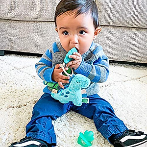 Itzy Ritzy Infant Toy & Teether - Itzy Pal Baby Teething Toy Includes Lovey, Crinkle Sound, Textured Ribbons & Silicone Teether Toy for Newborn (Dinosaur)