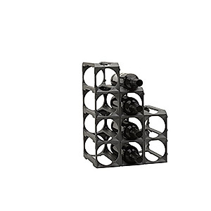 Stackable Modular Wine Rack - 12 Bottle Set (9 modules, 3 top Plates) Silver. Store up to 12 Bottles. Great for organizing and Creating Storage Space. by Stakrax