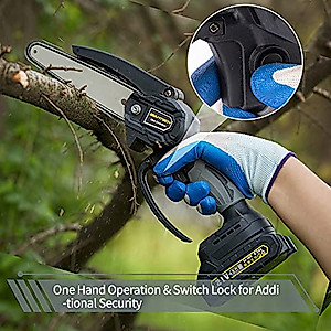 Mini Chainsaw 6 Inches Cordless Mini Chainsaw One Hand Held Electric Chainsaw Feature with Brushless Motor, 2 Packs of 21V Rechargeable Battery and Charger Included-Gray