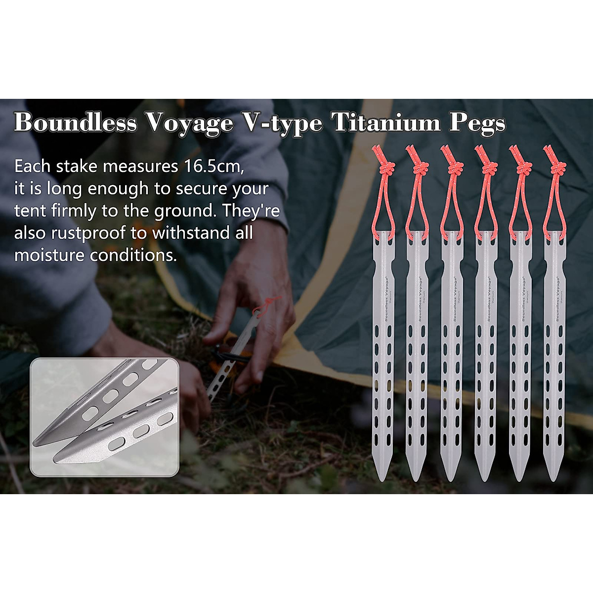 iBasingo 6pieces/Lot Ultralight Titanium Tent Pegs Outdoor Camping Tent Stakes for Sand Heavy Duty Portable Tent Nail for Garden Picnic A-Ti4008P