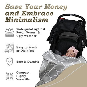 B.Loved Baby - Multi-Use Protective Baby Canopy and Playmat, Nursing or Breastfeeding Cover, Weather-Proof Baby Seat Cover, Car Seat, Shopping Cart, High Chair, and Stroller Cover, Grey