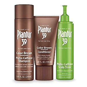 Plantur 39 Brilliantly Brown 3-Step System - Phyto-Caffeine Shampoo 8.45fl oz, Conditioner 5.07fl oz, Tonic 6.76 fl oz
