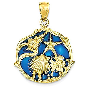IceCarats 14K Yellow Gold Blue Shell Necklace Charm Pendant Acrylic Only
